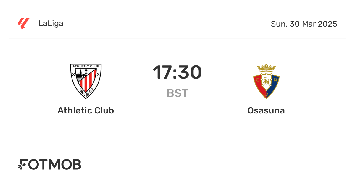 Athletic Club contre Osasuna - score en direct, compositions probables et statistiques H2H