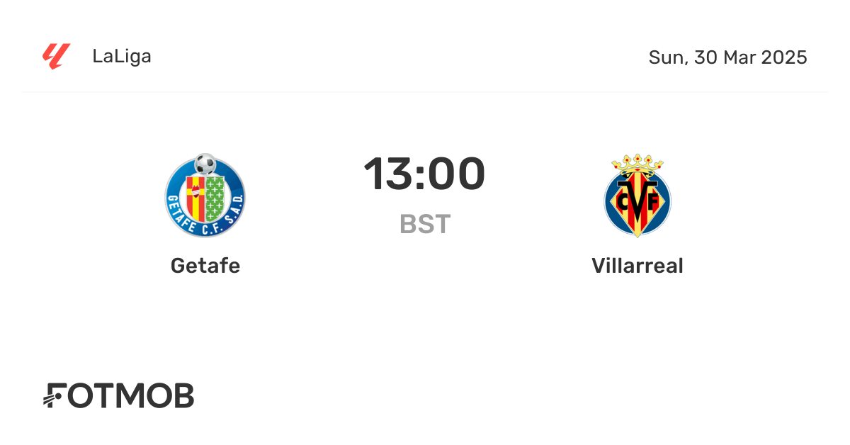 Getafe 대 Villarreal 실시간 점수 예상 스타팅 라인업 및 H2h 통계
