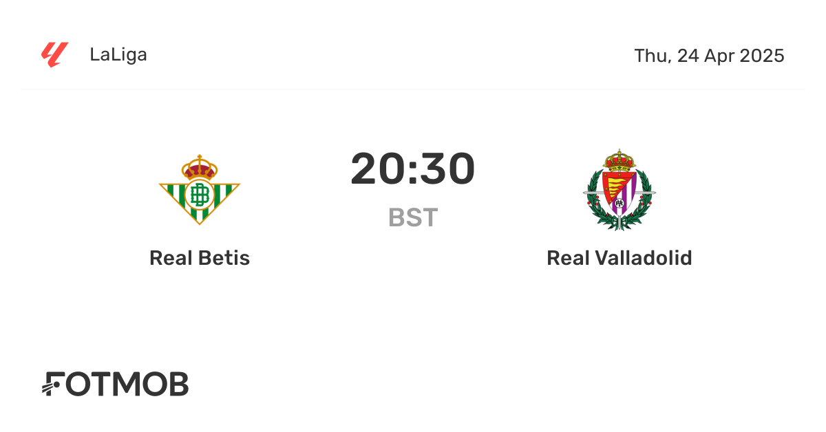 Real Betis 대 Real Valladolid 실시간 점수 예상 스타팅 라인업 및 H2h 통계