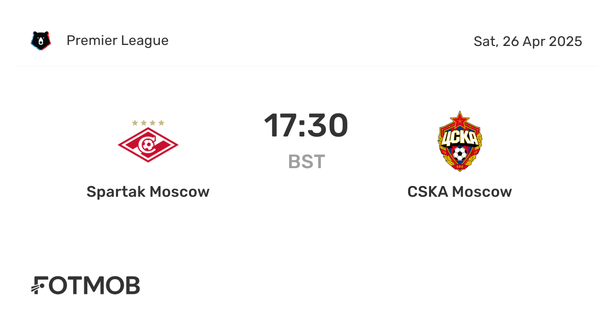 Spartak Moscow vs CSKA Moscow - marcador en vivo, alineaciones previstas y estadísticas H2H
