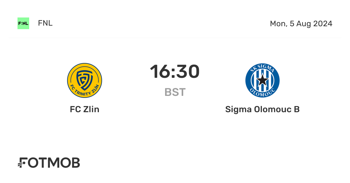 FC Zlin vs Sigma Olomouc B - live score, predicted lineups and H2H stats