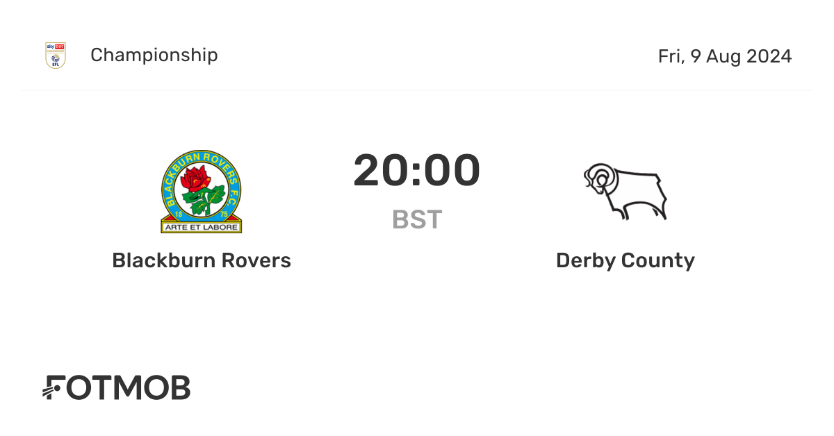 Blackburn Rovers vs Derby County - live score, predicted lineups and ...
