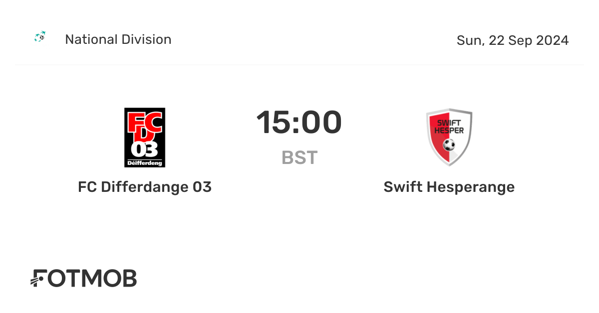 FC Differdange 03 vs Swift Hesperange - marcador en vivo, alineaciones ...