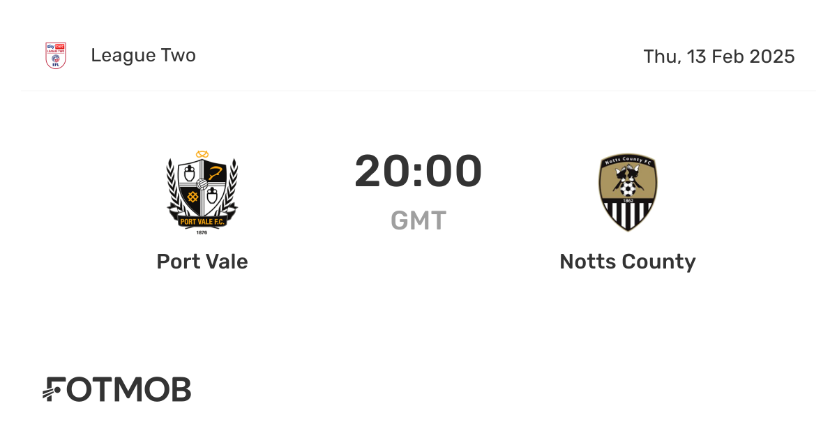 Port Vale vs Notts County - live score, predicted lineups and H2H stats