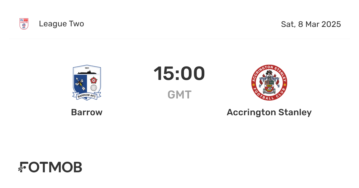 Barrow vs Accrington Stanley - live score, predicted lineups and H2H stats