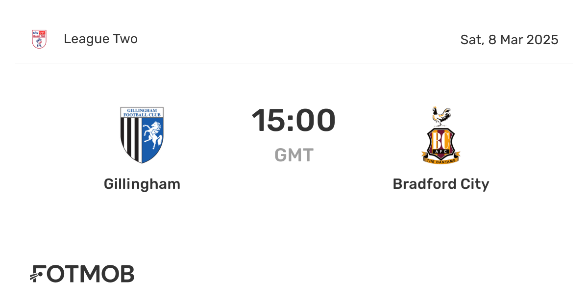 Gillingham vs Bradford City - live score, predicted lineups and H2H stats