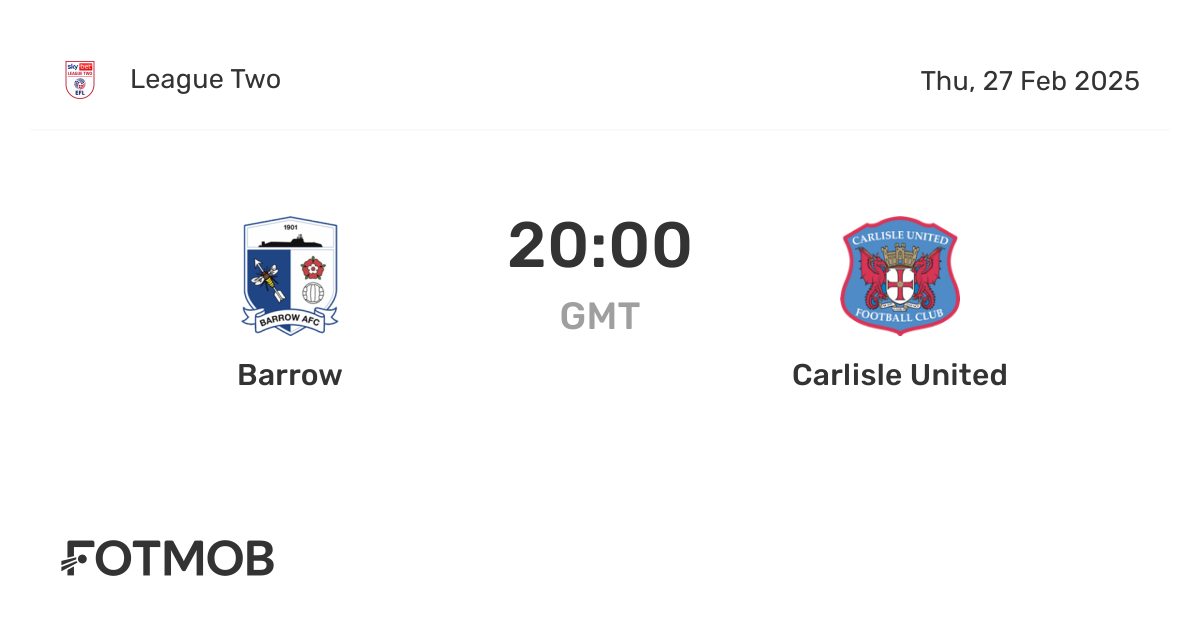Barrow vs Carlisle United - live score, predicted lineups and H2H stats