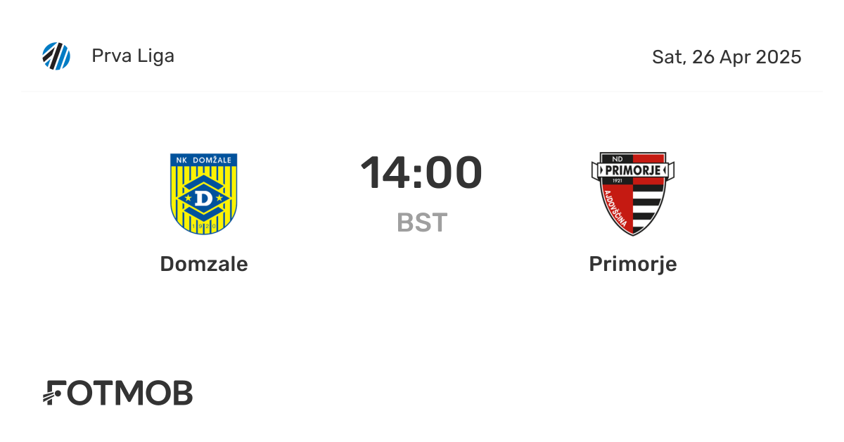 Domzale vs Primorje - live score, predicted lineups and H2H stats