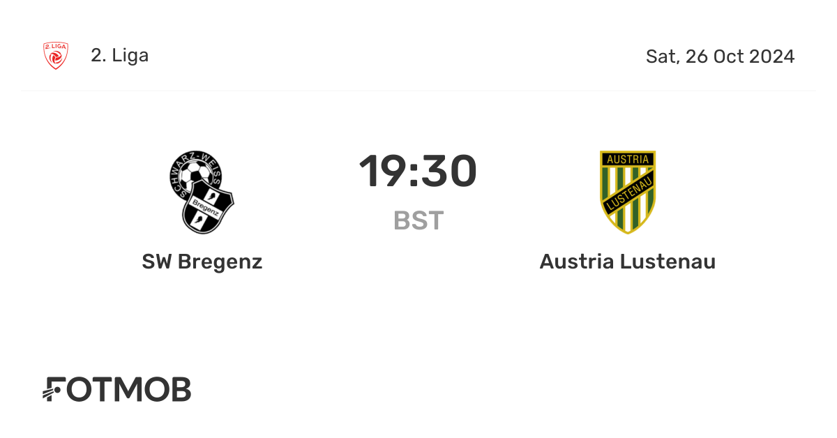 SW Bregenz vs Austria Lustenau - live score, predicted lineups and H2H stats