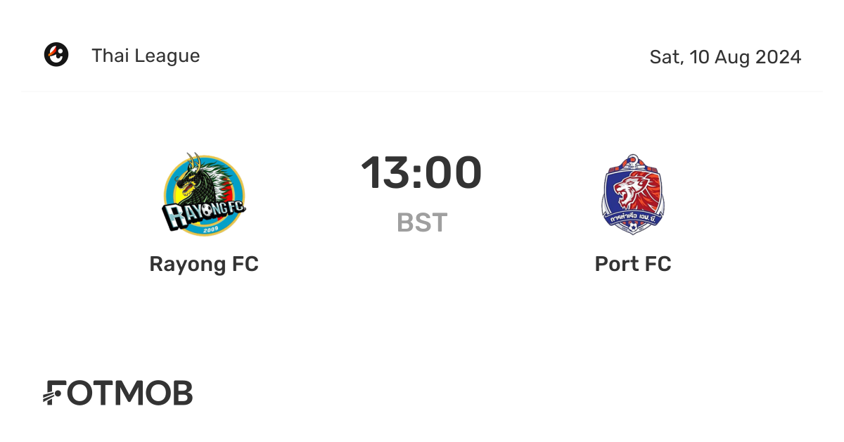 Rayong FC ปะทะ Port FC - คะแนนสด, ตัวจับแข้งที่คาดการณ์และสถิติ H2H