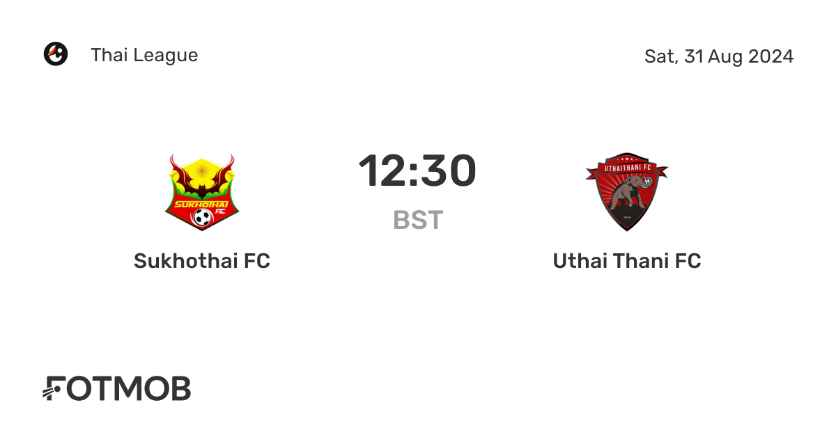 Sukhothai FC ปะทะ Uthai Thani FC - คะแนนสด, ตัวจับแข้งที่คาดการณ์และสถิติ H2H