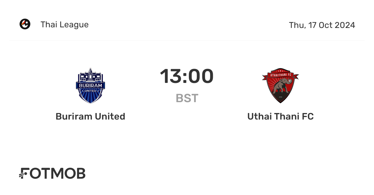 Buriram United ปะทะ Uthai Thani FC - คะแนนสด, ตัวจับแข้งที่คาดการณ์และสถิติ H2H