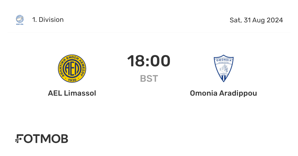 AEL Limassol vs Omonia Aradippou - marcador en vivo, alineaciones previstas y estadísticas H2H