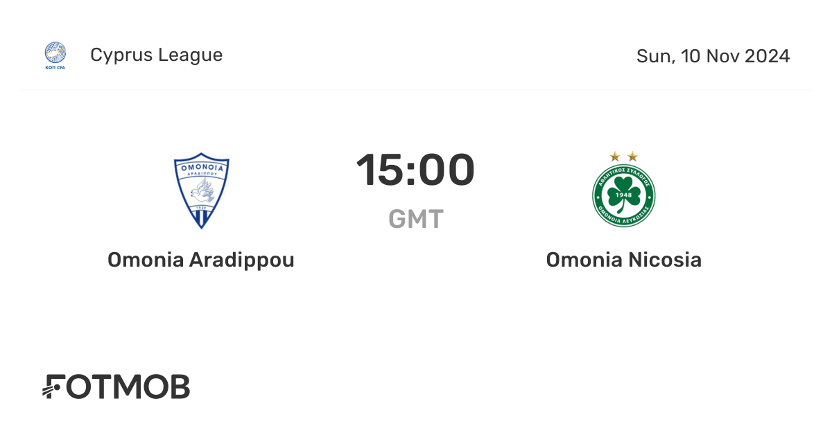 Omonia Aradippou vs Omonia Nicosia - marcador en vivo, alineaciones previstas y estadísticas H2H