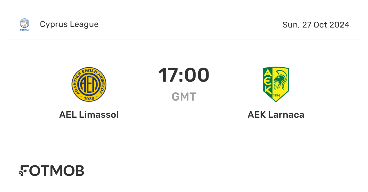 AEL Limassol vs AEK Larnaca - marcador en vivo, alineaciones previstas y estadísticas H2H
