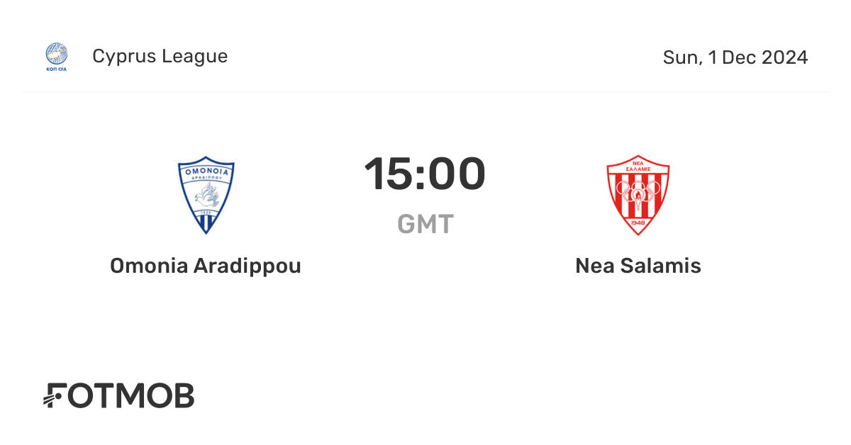 Omonia Aradippou vs Nea Salamis - live score, predicted lineups and H2H stats