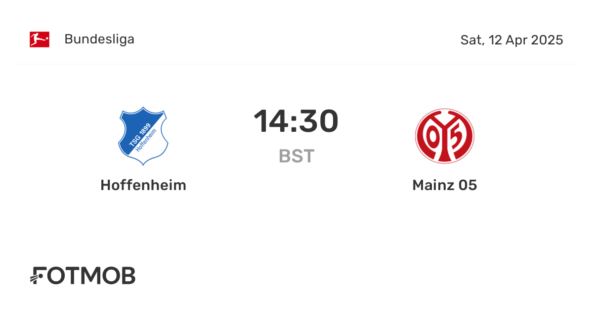 Hoffenheim vs Mainz 05 - live score, predicted lineups and H2H stats