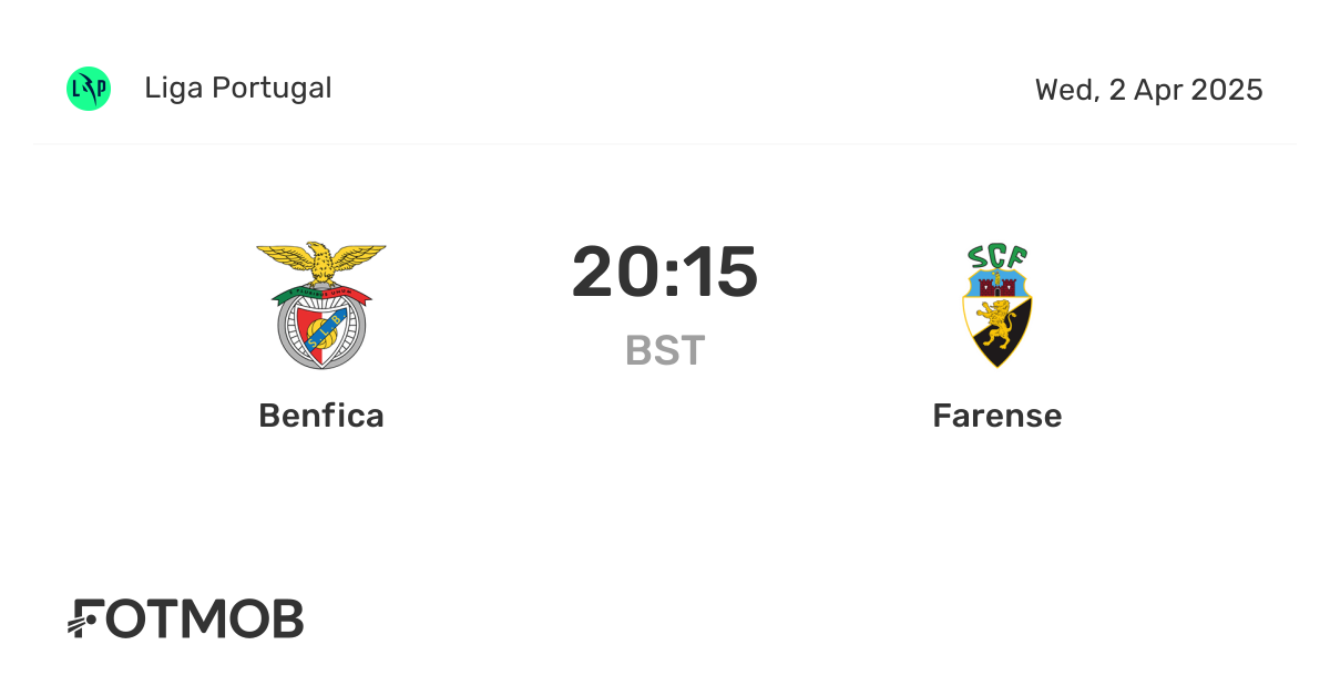 Benfica 대 Farense 실시간 점수 예상 스타팅 라인업 및 H2h 통계