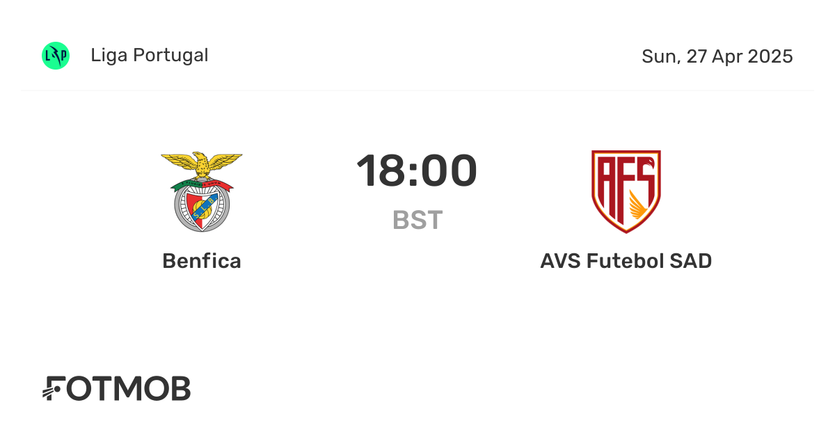 Benfica vs AVS Futebol SAD - live score, predicted lineups and H2H stats