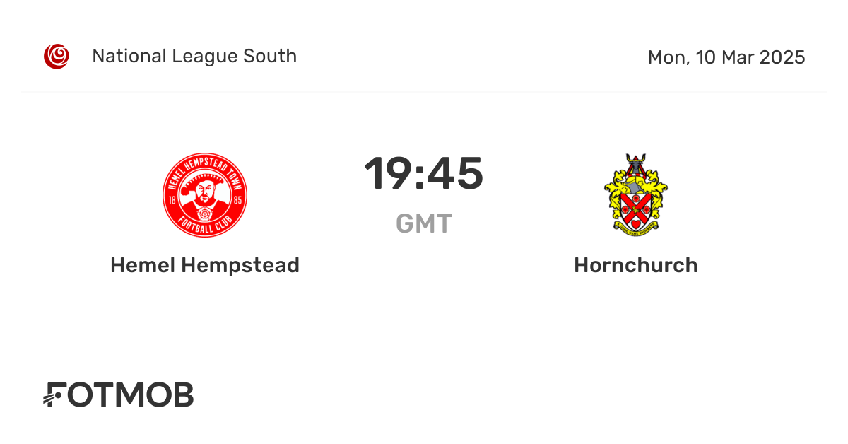 Hemel Hempstead vs Hornchurch - live score, predicted lineups and H2H stats