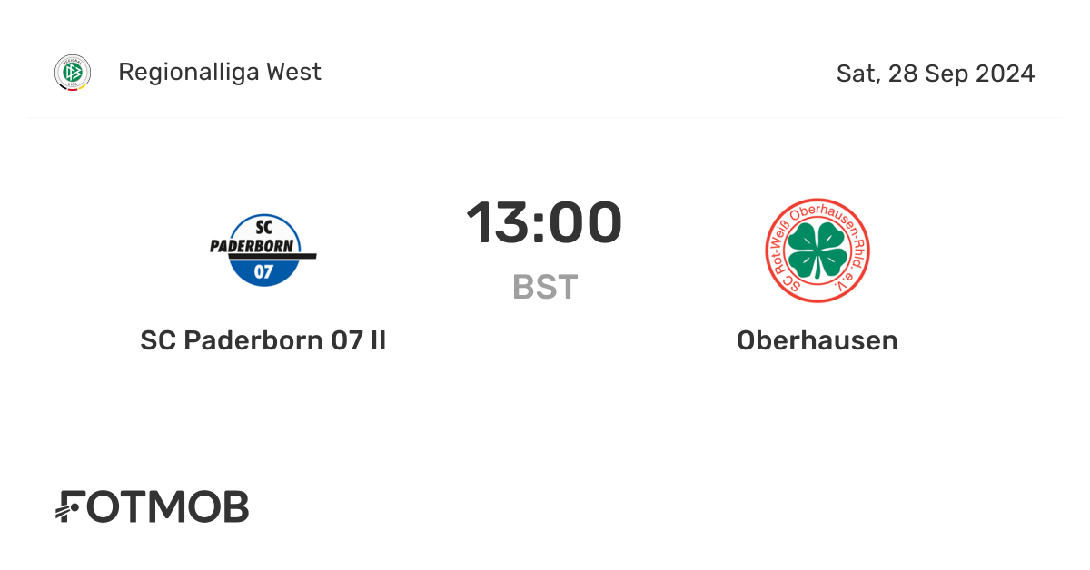 SC Paderborn 07 II vs Oberhausen - live score, predicted lineups and ...