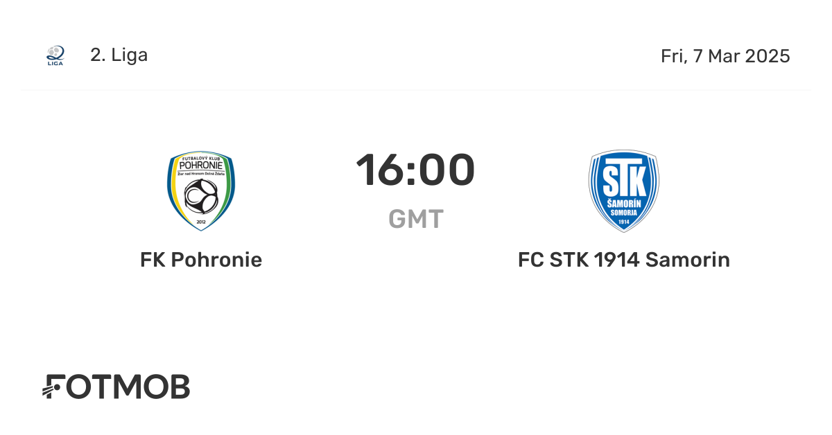 FK Pohronie vs FC STK 1914 Samorin - marcador en vivo, alineaciones previstas y estadísticas H2H