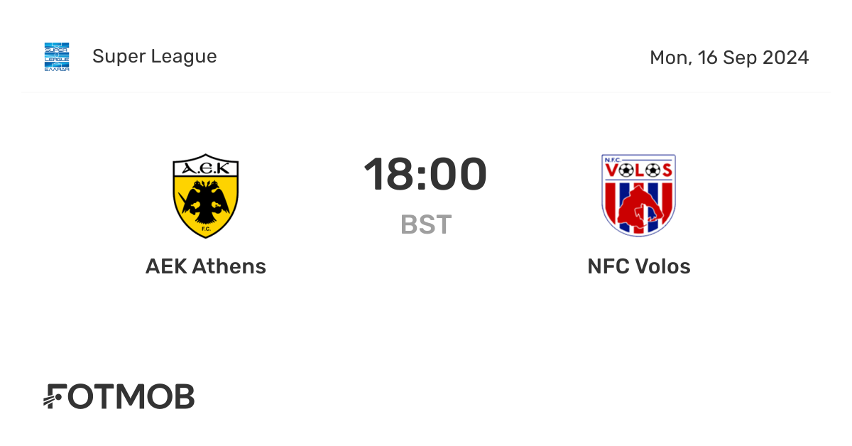 AEK Athens vs NFC Volos - live score, predicted lineups and H2H stats