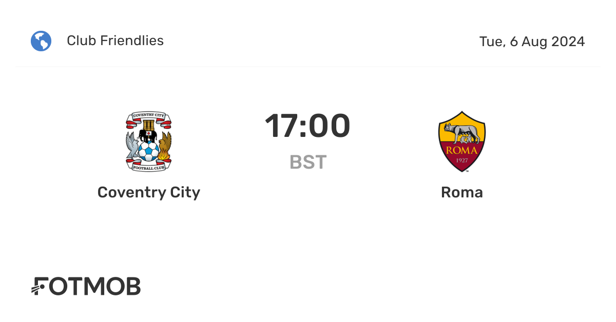 Coventry City vs Roma - live score, predicted lineups and H2H stats