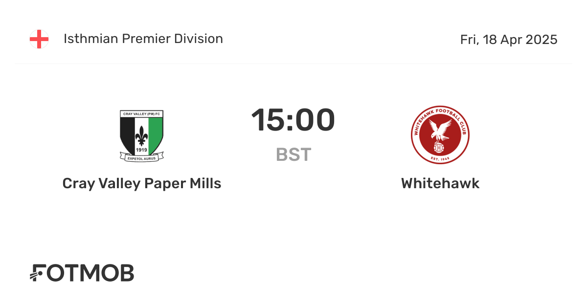 Cray Valley Paper Mills vs Whitehawk - live score, predicted lineups ...