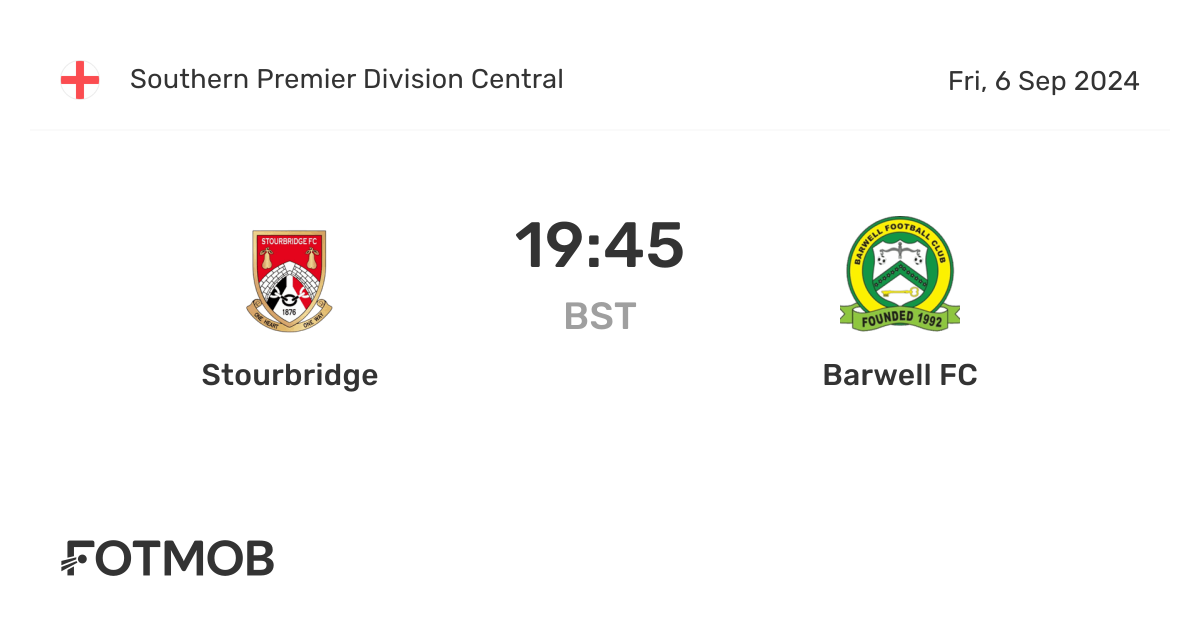 Stourbridge vs Barwell FC - live score, predicted lineups and H2H stats