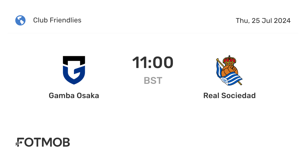 Gamba Osaka vs Real Sociedad - ライブスコア、予想されるラインナップ、対戦成績