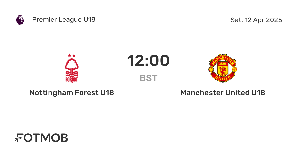 Nottingham Forest U18 ปะทะ Manchester United U18 - คะแนนสด, ตัวจับแข้งที่คาดการณ์และสถิติ H2H