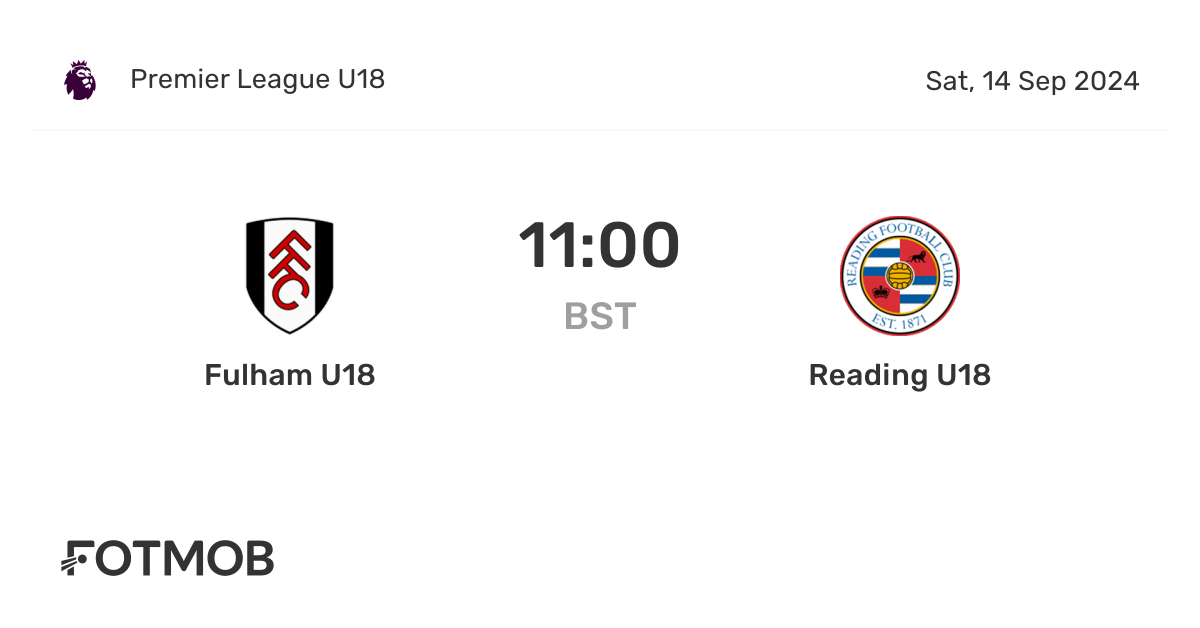 Fulham U18 vs Reading U18 - marcador en vivo, alineaciones previstas y estadísticas H2H