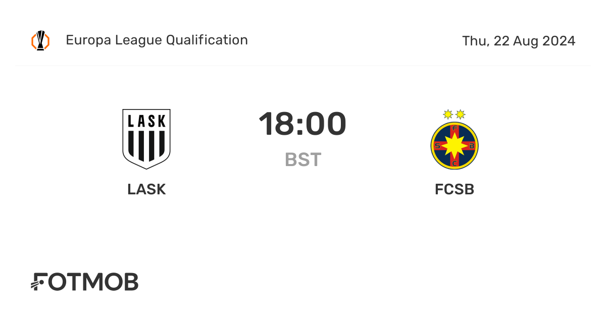 LASK vs FC FCSB - 实时比分、预计首发阵容和对战纪录