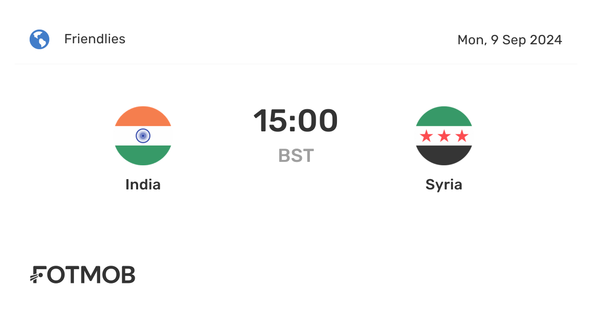 India vs Syria - live score, predicted lineups and H2H stats