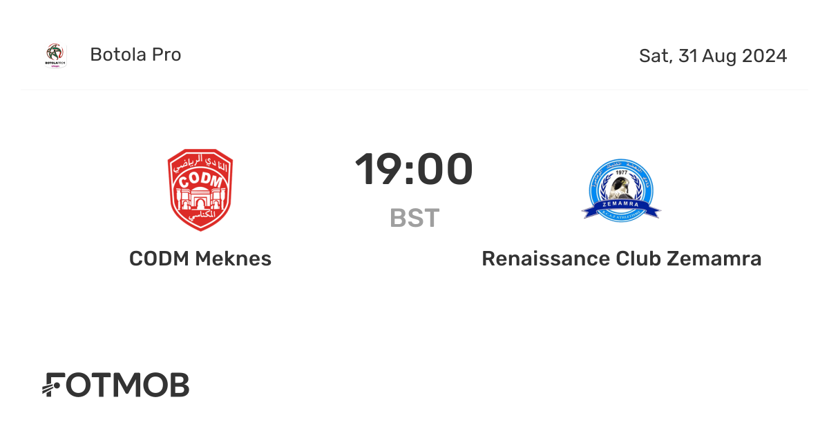 CODM Meknes vs Renaissance Club Zemamra - live score, predicted lineups ...