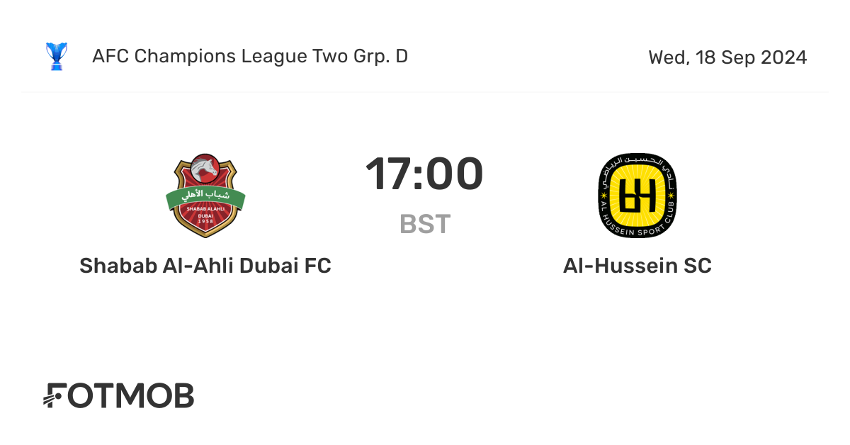 Shabab Al-Ahli Dubai FC vs Al-Hussein SC - live score, predicted ...