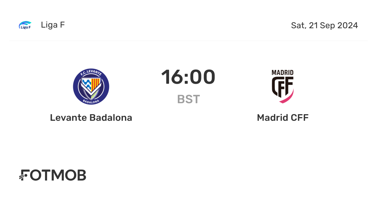 Levante Badalona 대 Madrid Cff 실시간 점수 예상 스타팅 라인업 및 H2h 통계