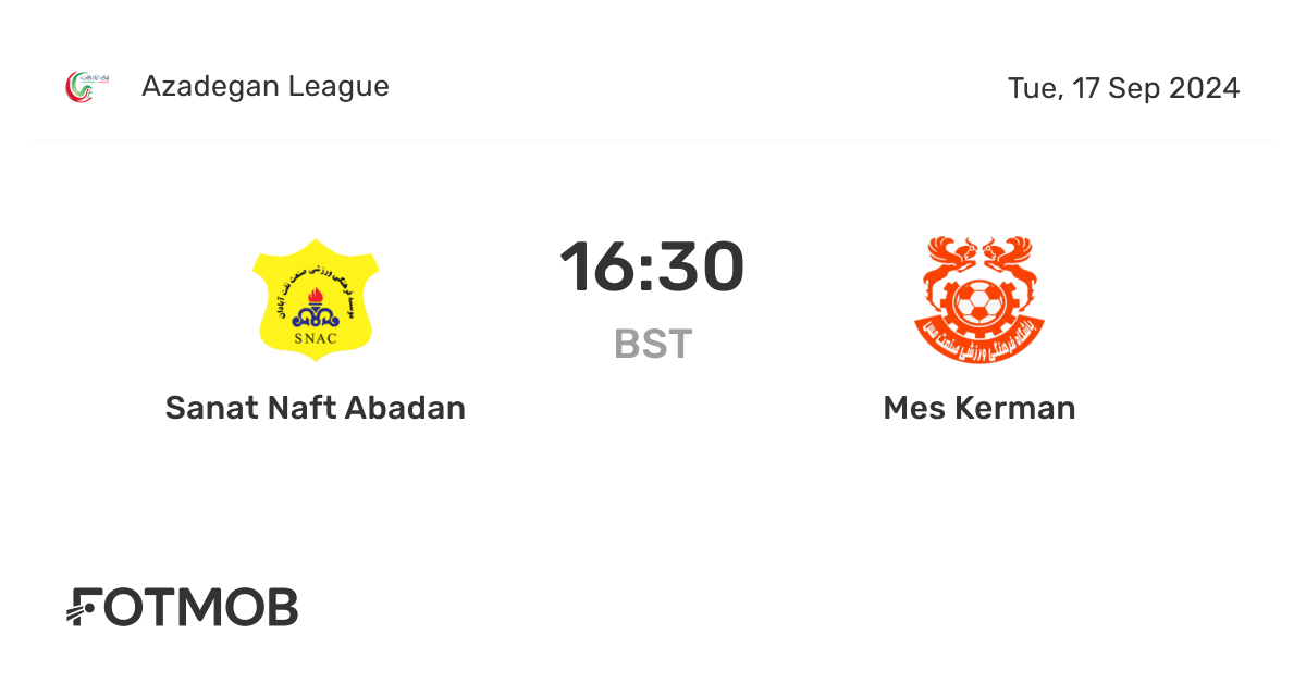 Sanat Naft Abadan vs Mes Kerman - resultado ao vivo, equipas iniciais ...