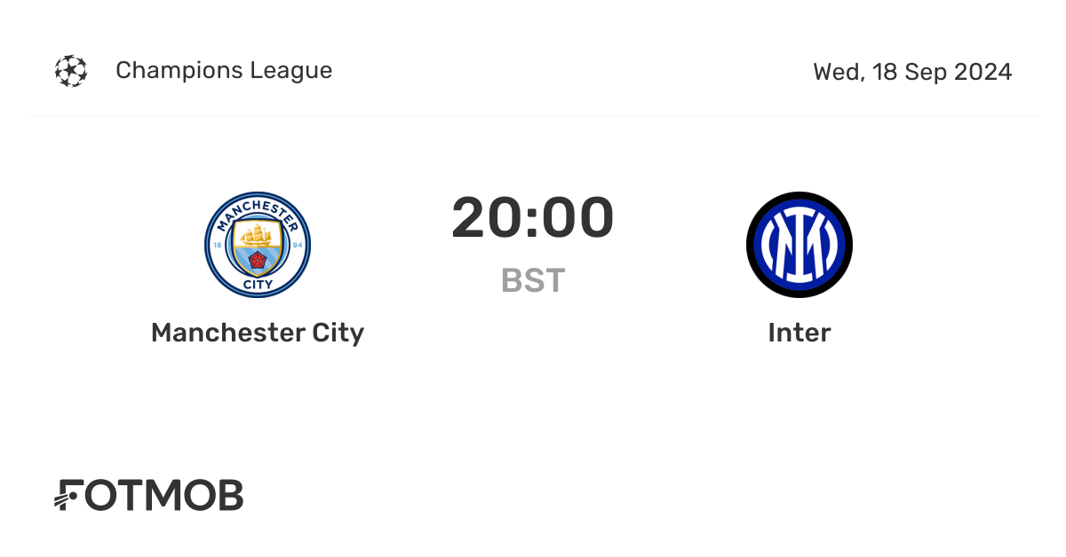 Manchester City Vs Inter Live Score Predicted Lineups And H2h Stats