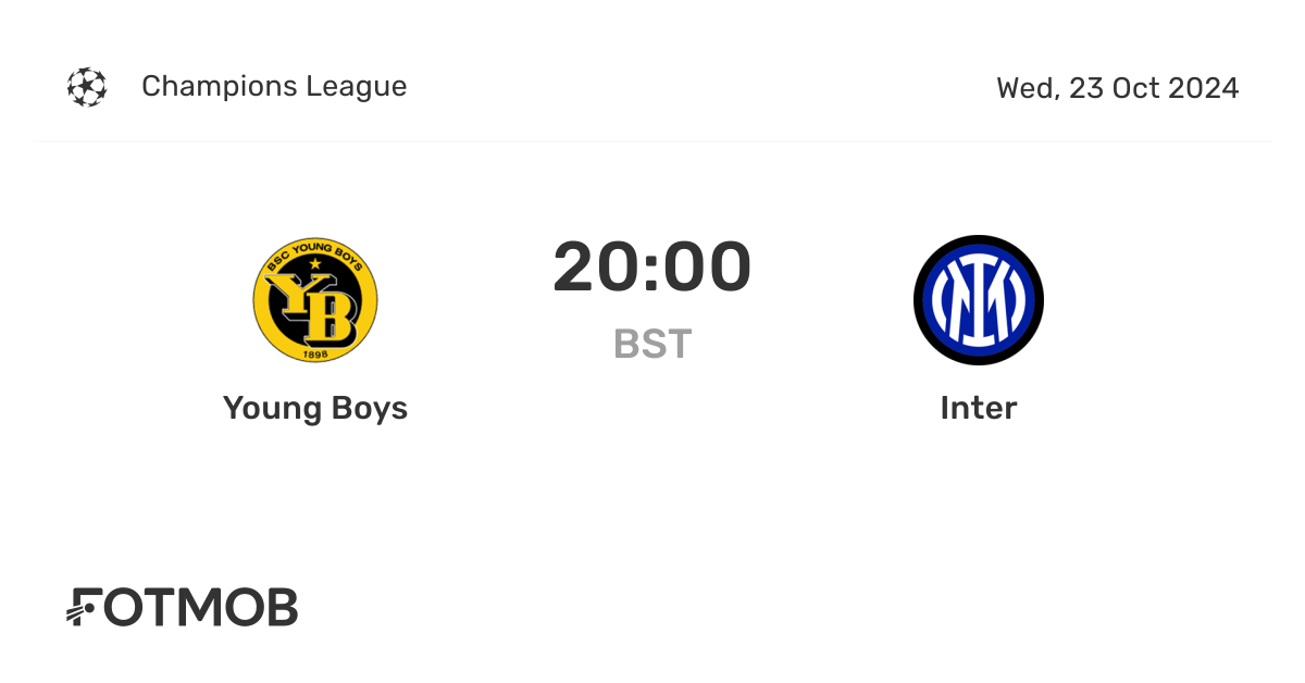 Young Boys 대 Inter - 실시간 점수, 예상 스타팅 라인업 및 H2H 통계