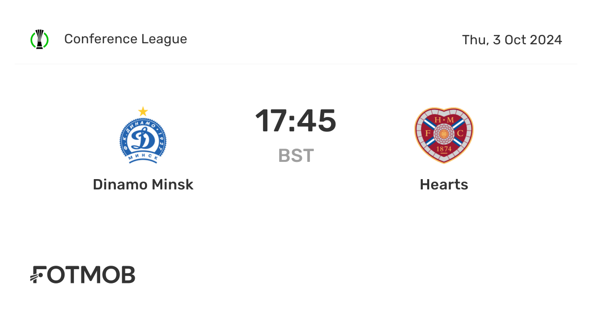 Dinamo Minsk vs Hearts - live score, predicted lineups and H2H stats