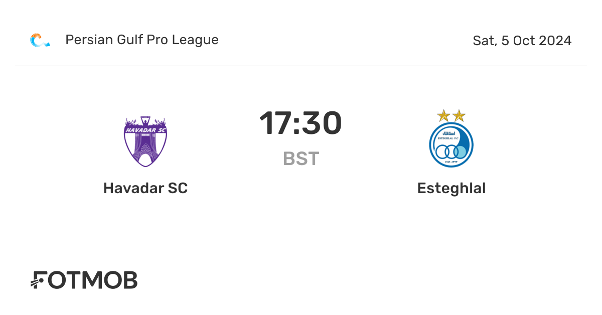 Havadar SC vs Esteghlal - live score, predicted lineups and H2H stats