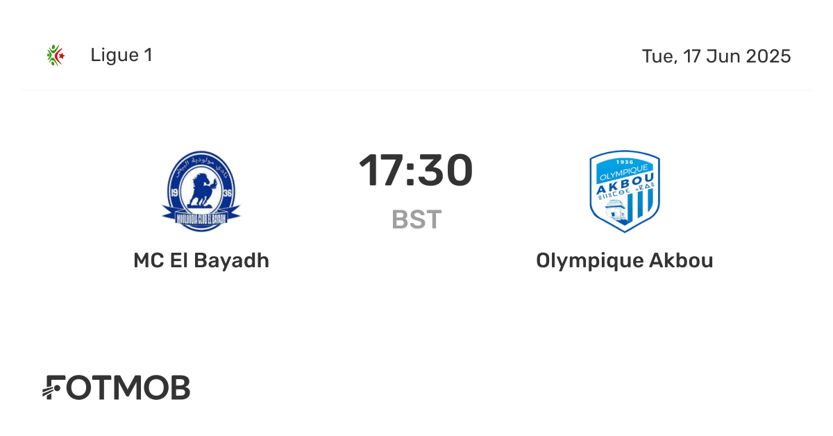 MC El Bayadh vs Olympique Akbou - live score, predicted lineups and H2H ...