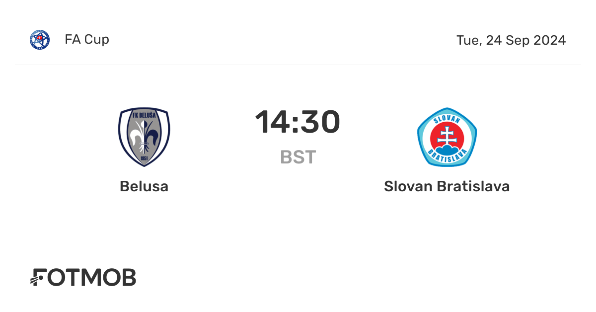 Belusa vs Slovan Bratislava - live score, predicted lineups and H2H stats