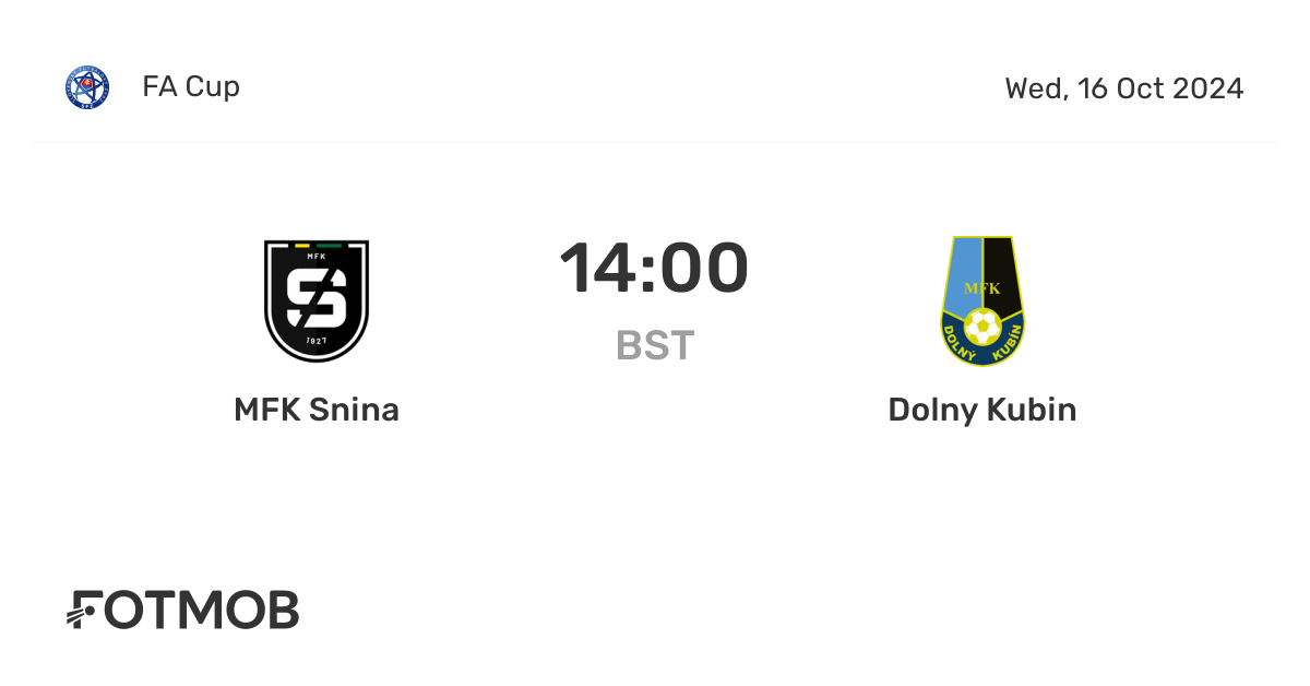 MFK Snina vs Dolny Kubin - live score, predicted lineups and H2H stats