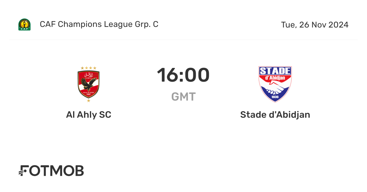 Al Ahly SC vs Stade d'Abidjan - live score, predicted lineups and H2H stats