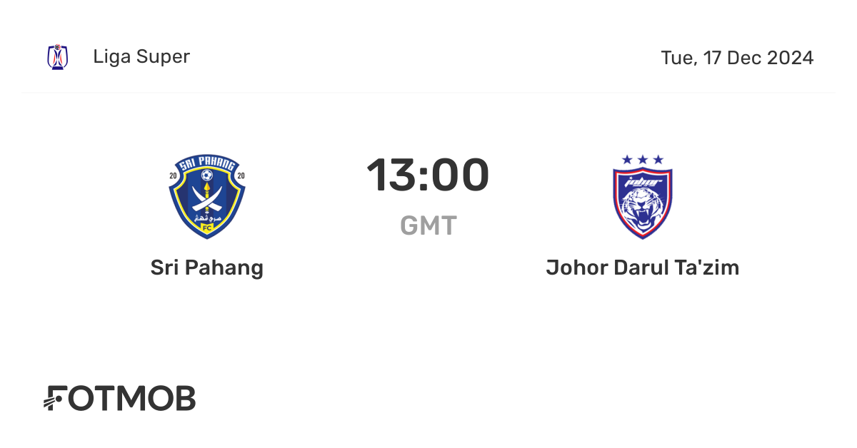 Sri Pahang vs Johor Darul Ta'zim - live score, predicted lineups and H2H stats