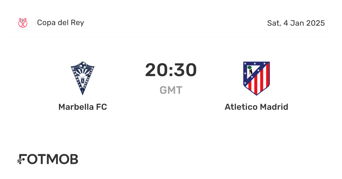 Marbella Fc 대 Atletico Madrid 실시간 점수 예상 스타팅 라인업 및 H2h 통계