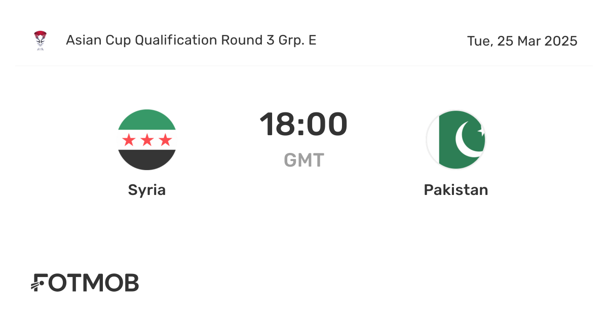 Syria vs Pakistan - live score, predicted lineups and H2H stats